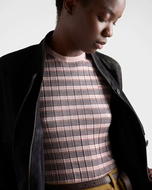 Prada Short-sleeved Striped Cashmere And Silk Sweater