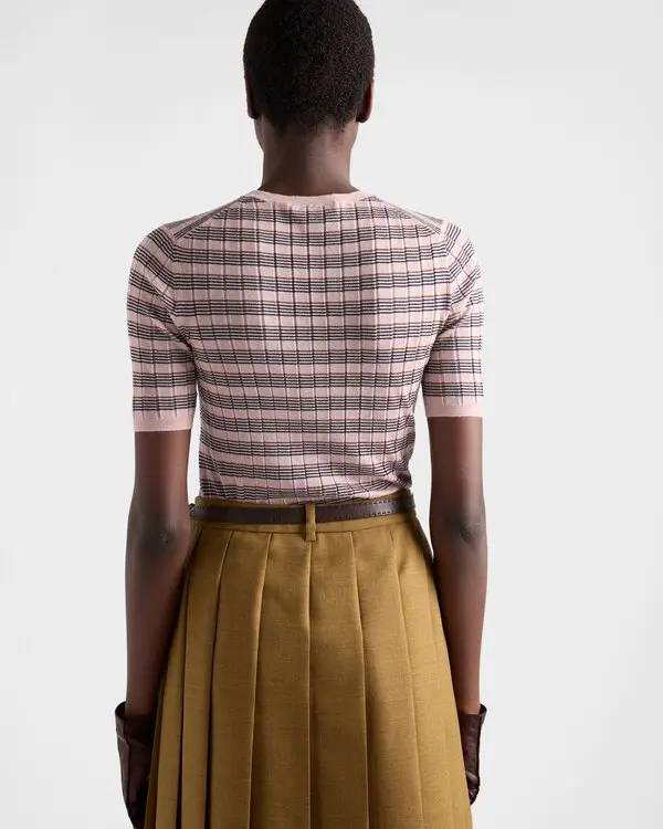 Prada Short-sleeved Striped Cashmere And Silk Sweater