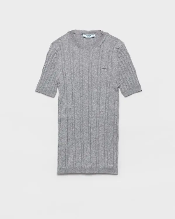 Prada Short-sleeved Ribbed Knit Cotton Sweater