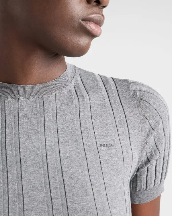 Prada Short-sleeved Ribbed Knit Cotton Sweater