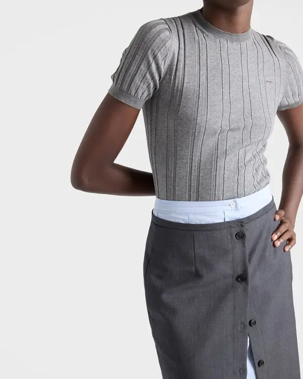 Prada Short-sleeved Ribbed Knit Cotton Sweater