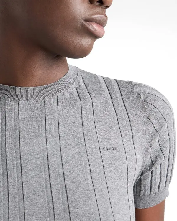 Prada Short-sleeved Ribbed Knit Cotton Sweater