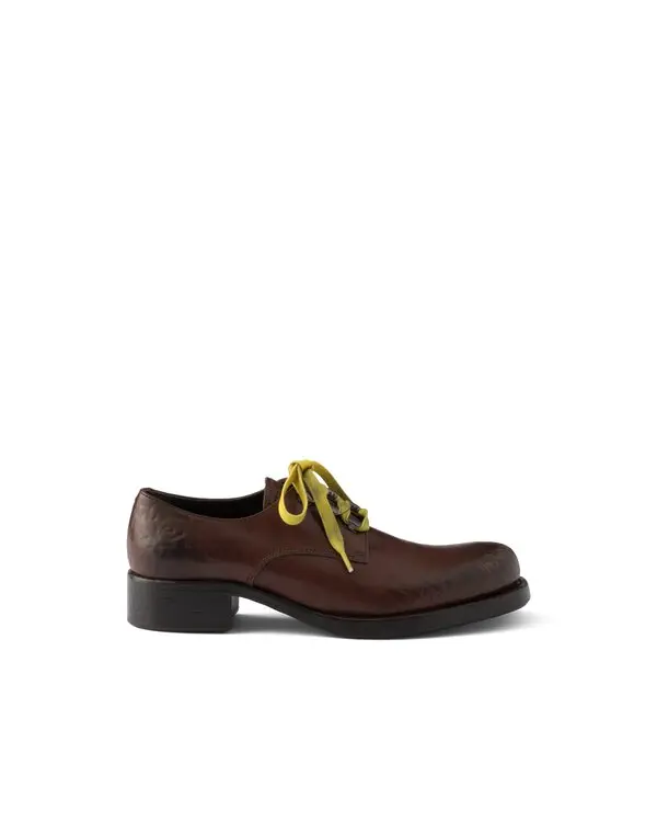 Prada Antiqued Leather Lace-up Shoes - Brown