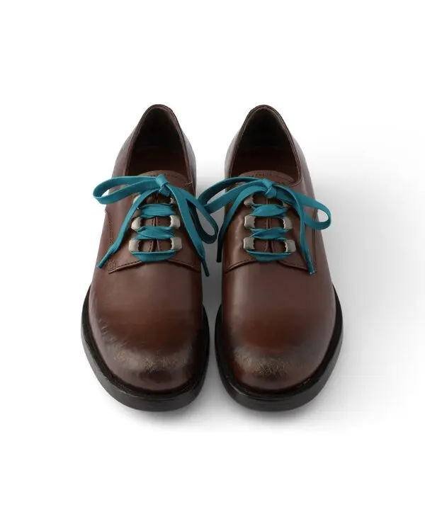Prada Antiqued Leather Lace-up Shoes - Brown