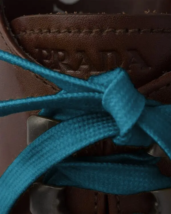 Prada Antiqued Leather Lace-up Shoes - Brown