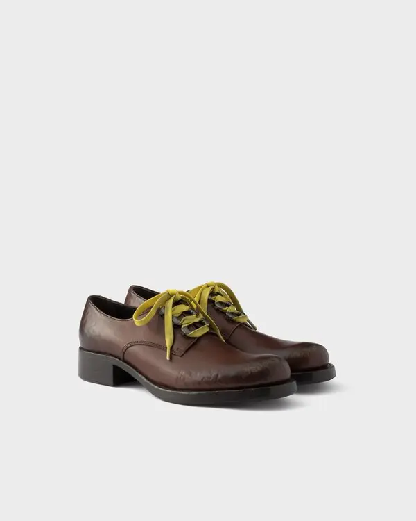 Prada Antiqued Leather Lace-up Shoes - Cocoa Brown
