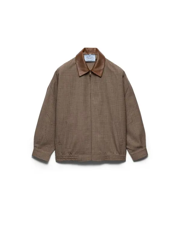 Prada Houndstooth Wool Blouson Jacket - Brown