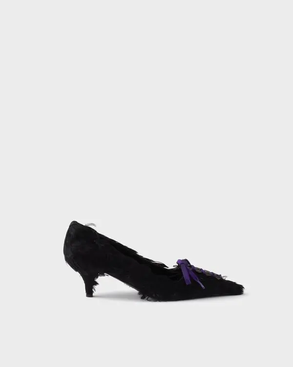 Prada Feather-embellished Satin Pumps - Black