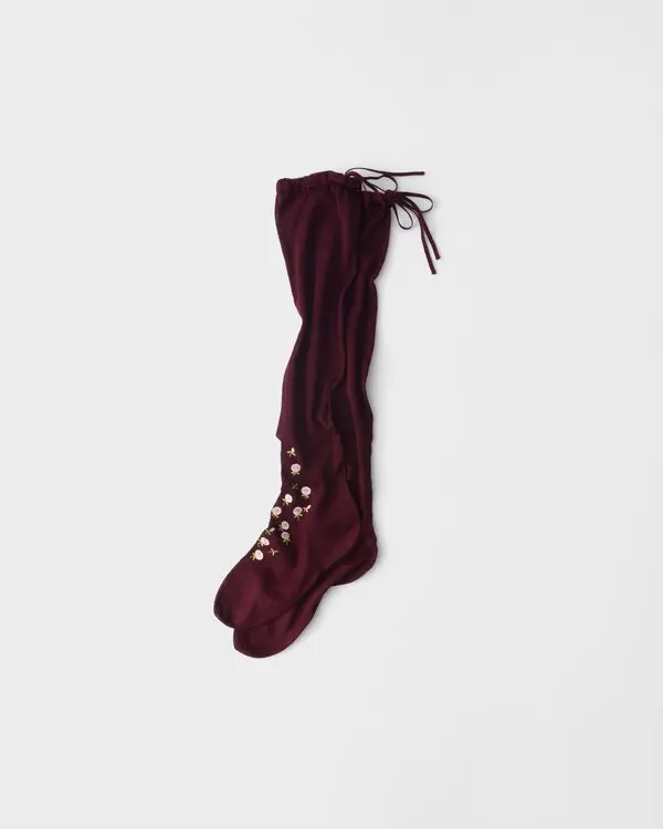 Prada Embrodered Over-the-knee Cotton Socks - Amaranth Red