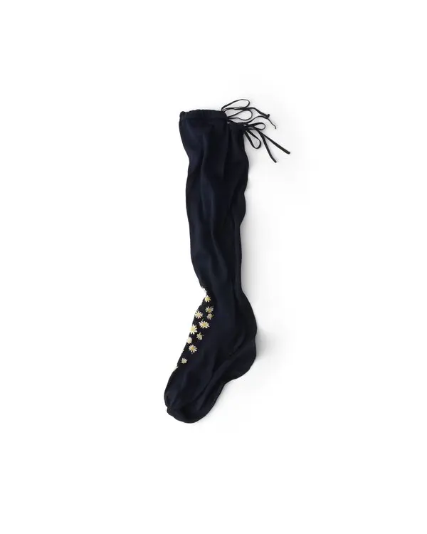 Prada Embroidered Over-the-knee Socks With Decorative Tie Straps - Blue