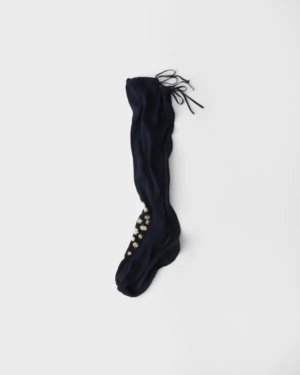Prada Embroide Over-the-knee Cotton Socks - Navy