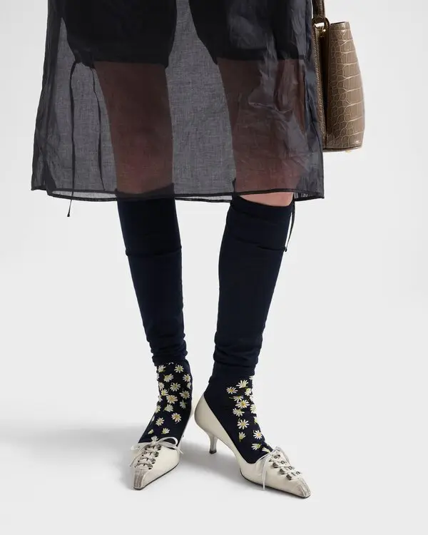 Prada Embroide Over-the-knee Cotton Socks - Navy