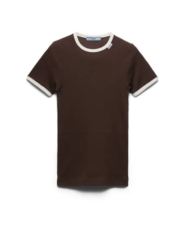 Prada Ribbed Knit Crew Neck Short Sleeve Top