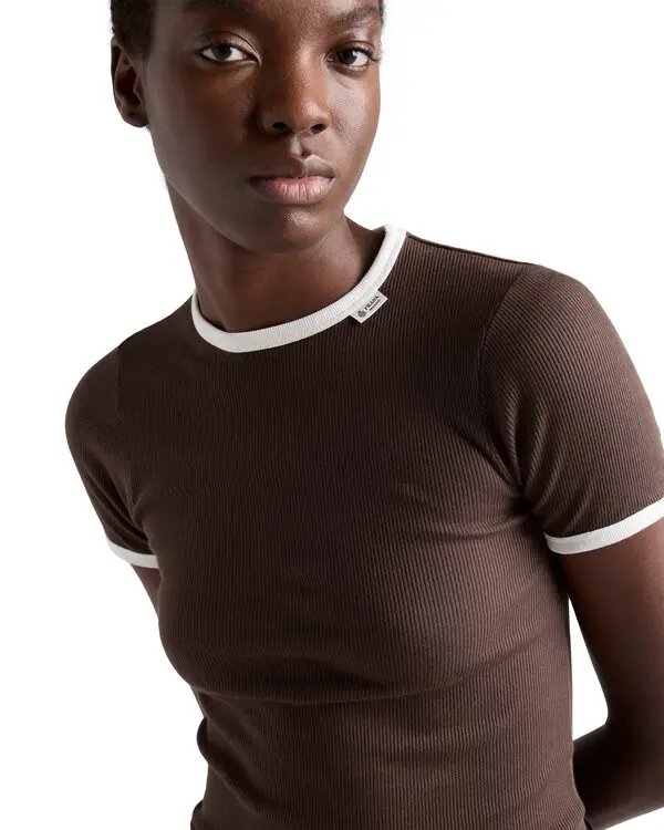 Prada Ribbed Knit Crew Neck Short Sleeve Top
