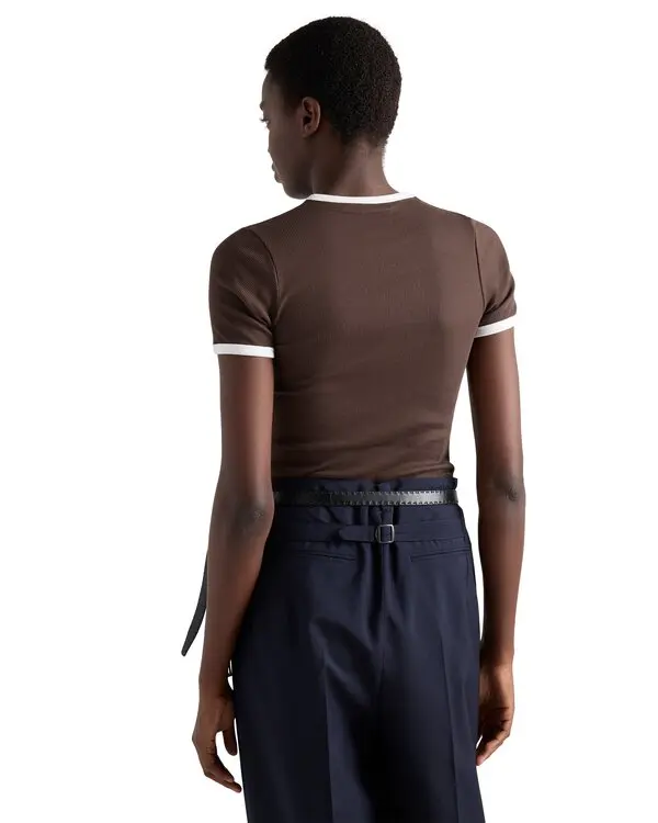 Prada Ribbed Knit Crew Neck Short Sleeve Top