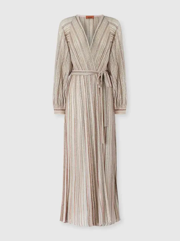 Missoni Long Ribbed Cardigan With Belt And Sequins - Pink