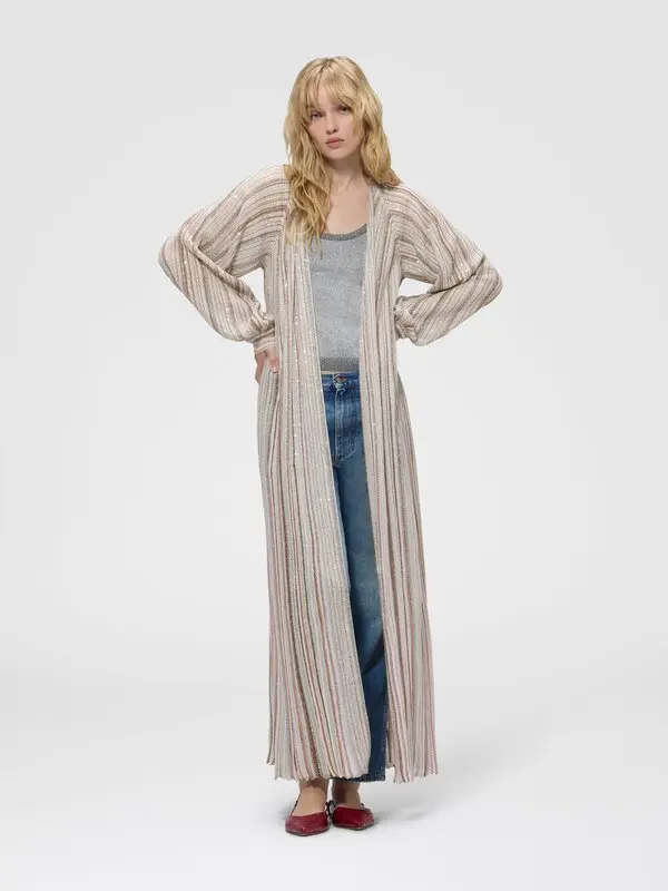 Missoni Long Ribbed Cardigan With Belt And Sequins