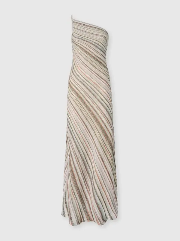 Missoni One-shoulder Striped Long Dress With Sequins