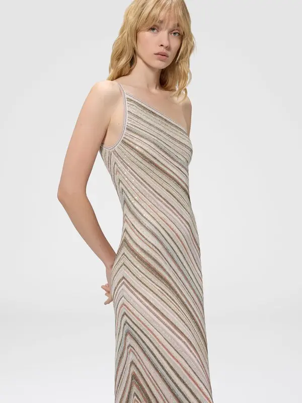 Missoni One-shoulder Striped Long Dress With Sequins
