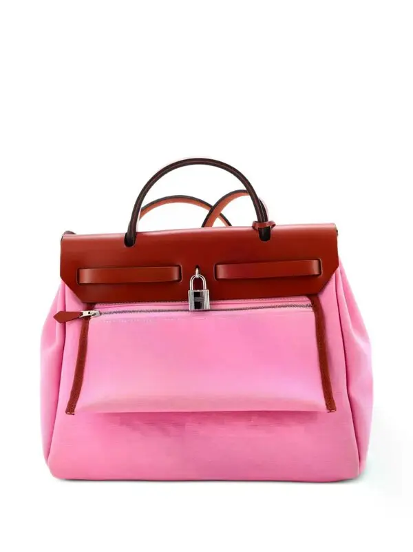 Hermès Herbag Zip Leather And Toile 31 Shoulder Bag - Pink