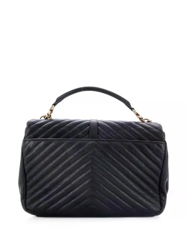 Saint Laurent Classic Monogram College Bag Matelasse Chevron Leather Large Shoulder Bag - Black
