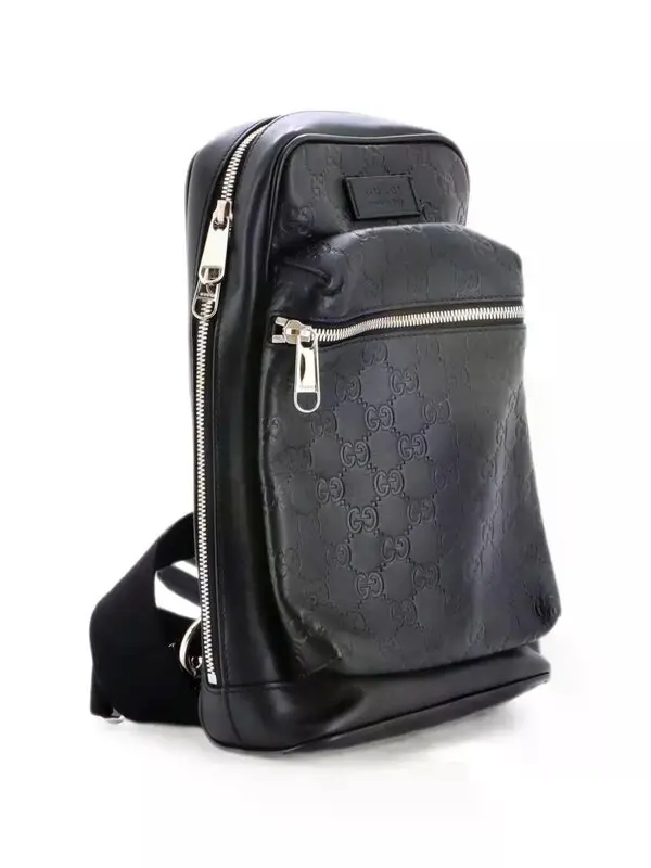 Gucci Signature Slim Crossbody Bag Guccissima Leather Small Backpack - Black