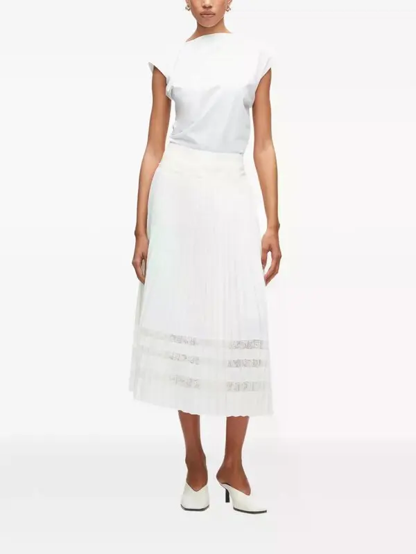 3.1 Phillip Lim Pleated Lace-insert Midi Skirt - White