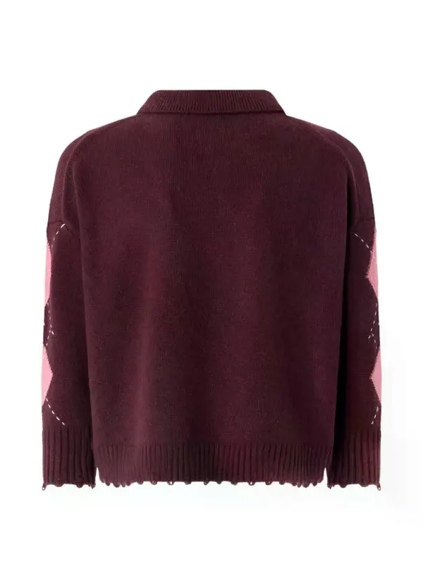 Pinko Argyle-pattern Distressed Sweater
