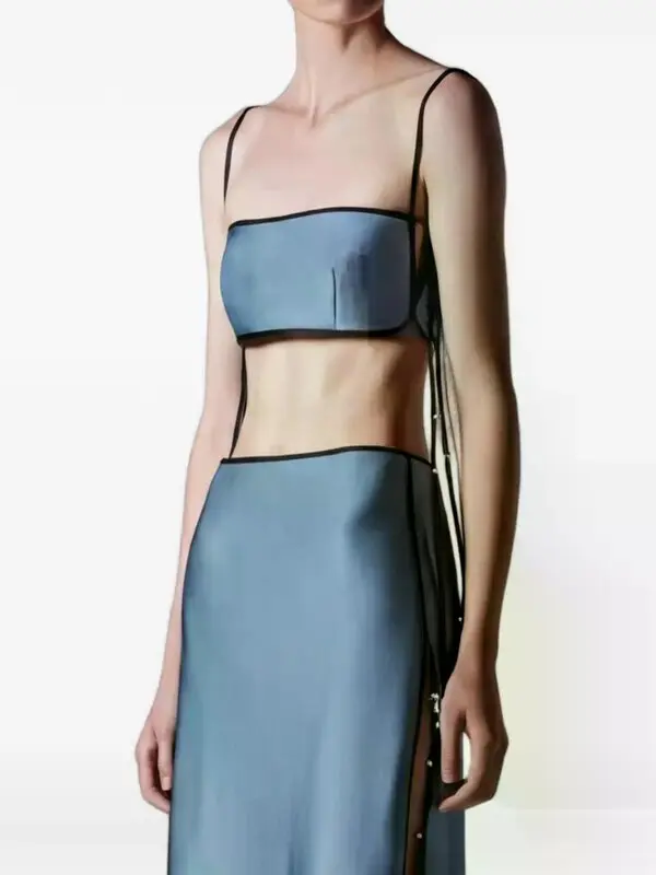 TEMILY Cropped Tie-fastening Top - Blue