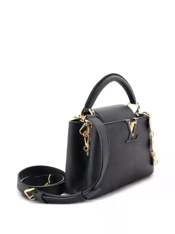LOUIS VUITTON Capucines Chain Taurillion Leather Small Satchel Bag - Black