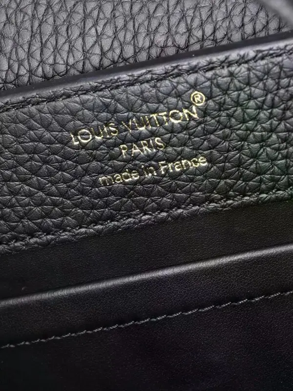 LOUIS VUITTON Capucines Chain Taurillion Leather Small Satchel Bag - Black