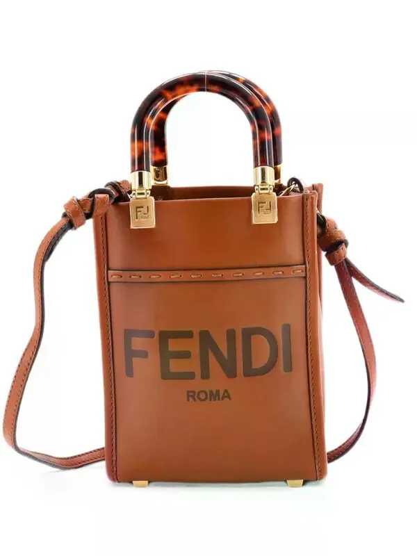 Fendi Sunshine Shopper Mini Tote Leather Crossbody Bag - Brown