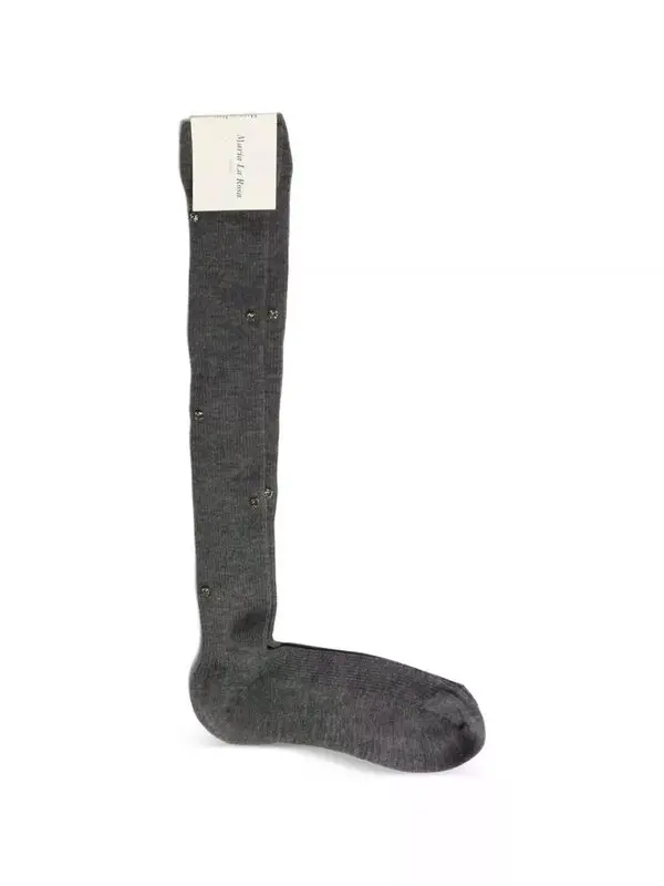 Maria La Rosa Crystal Embellished Ribbed Knit Knee High Socks
