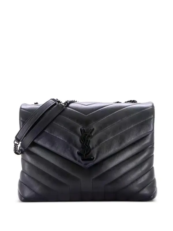 Saint Laurent Loulou Matelasse Chevron Leather Medium Shoulder Bag - Black