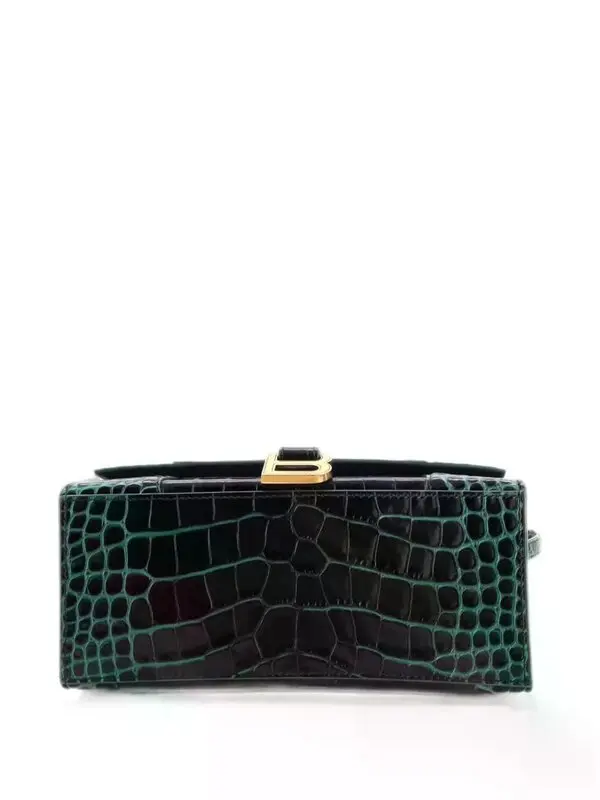 Balenciaga Hourglass Top Handle Bag Crocodile Embossed Leather Small Crossbody Bag - Green