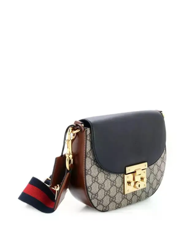 Gucci Padlock Saddle Shoulder Bag Gg Coated Canvas And Leather Medium Crossbody Bag - Black