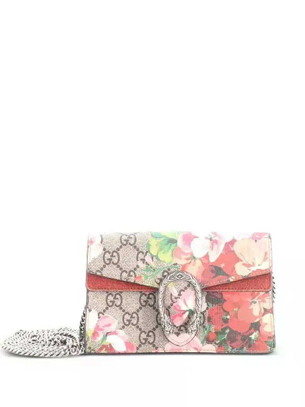 Gucci Blooms Print Gg Coated Canvas Super Mini Crossbody Bag - Brown
