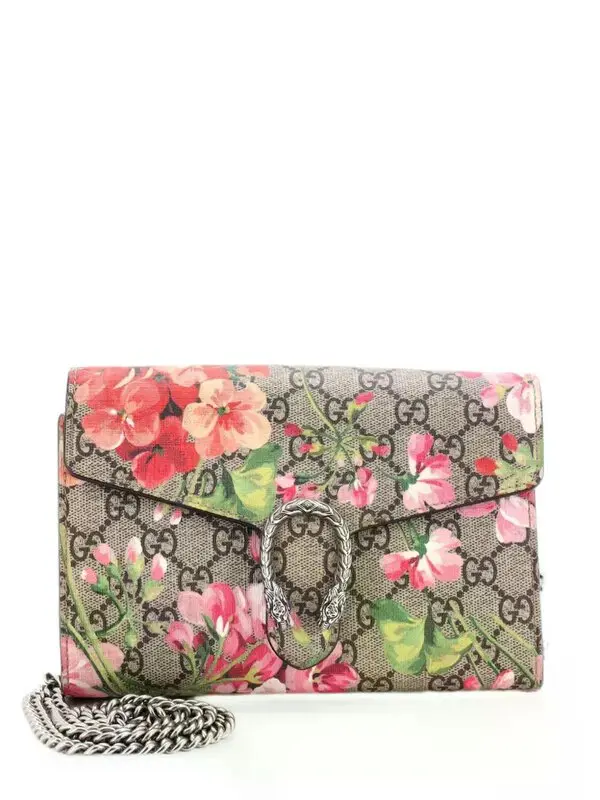 Gucci Dionysus Chain Wallet Blooms Print Gg Coated Canvas Small Crossbody Bag - Brown