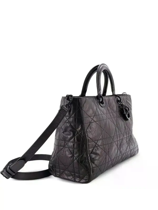 Dior Ultra Matte Lady D-sire Bag Macrocannage Crinkled Calfskin Large Shoulder Bag - Black