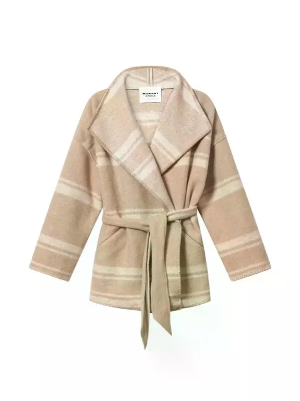 MARANT ETOILE Brea Horizontal-stripe Belted Coat - Neutrals