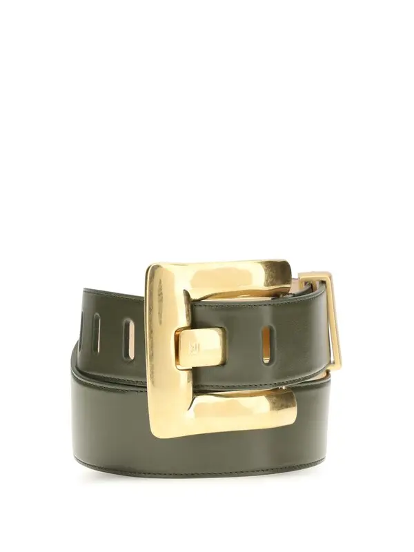 Balmain Anthem Belt In Calfskin Leather - Green