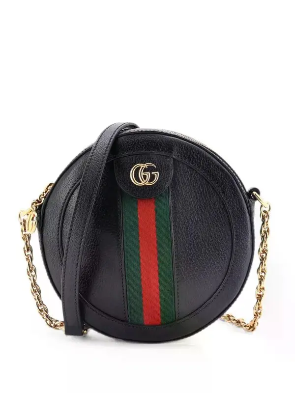 Gucci Ophidia Round Shoulder Bag Leather Mini Crossbody Bag - Black