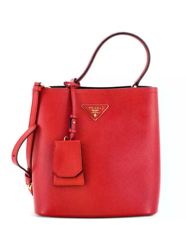 Prada Panier Saffiano Leather Medium Bucket Bag - Red