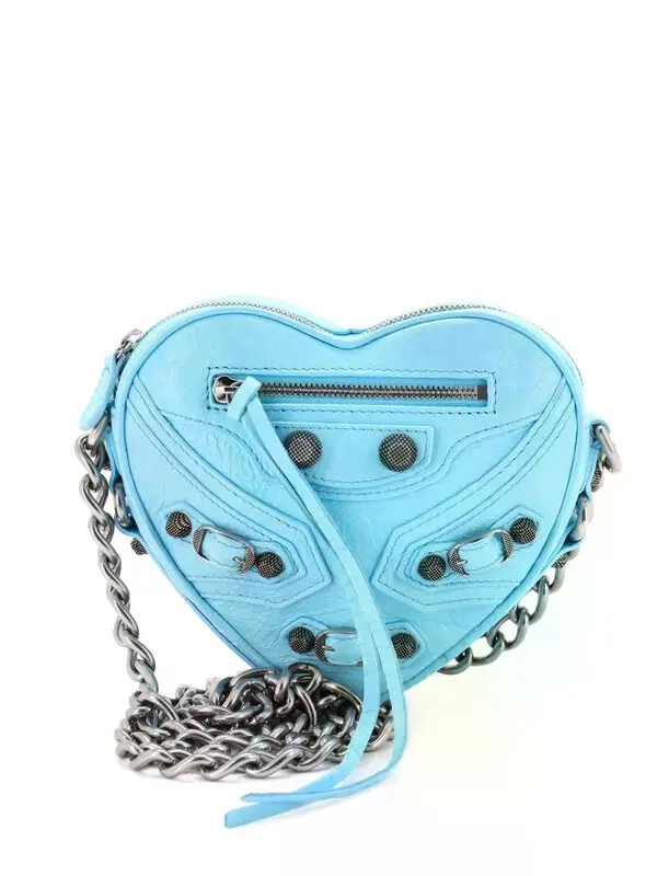 Balenciaga Le Cagole Giant Studs Heart Chain Leather Mini Crossbody Bag - Blue
