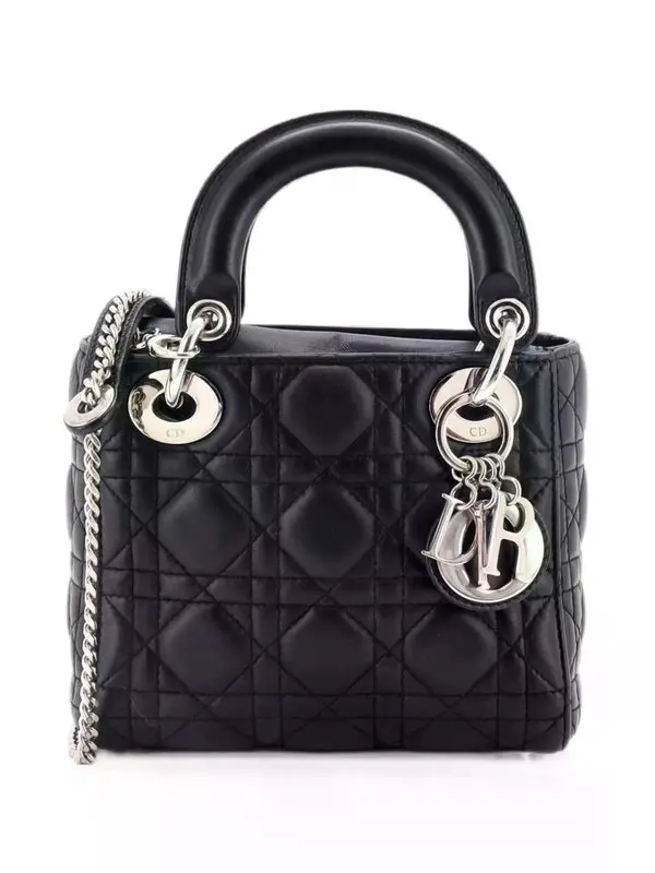 Dior Lady Chain Bag Cannage Quilt Lambskin Mini Satchel - Black