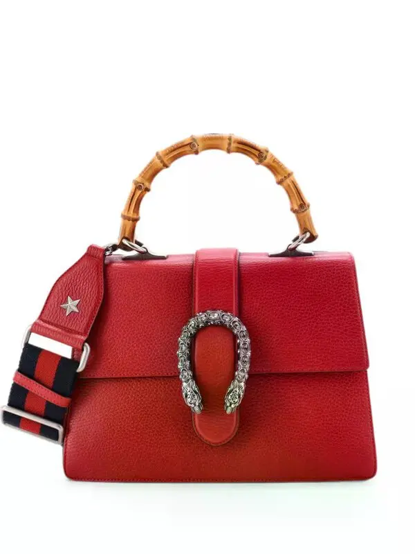 Gucci Dionysus Bamboo Top Handle Bag Leather Medium Satchel - Red