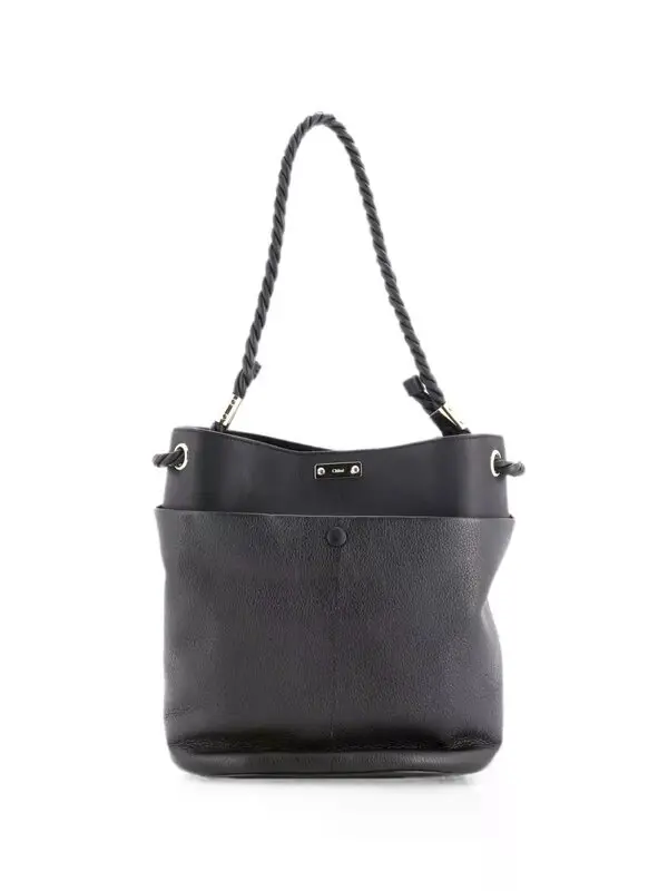 Chloé Braided Handle Key Leather Bucket Bag - Black