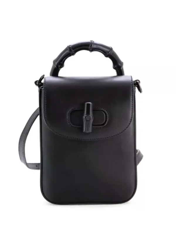 Gucci Bamboo Top Handle Backpack Leather Mini Shoulder Bag - Black