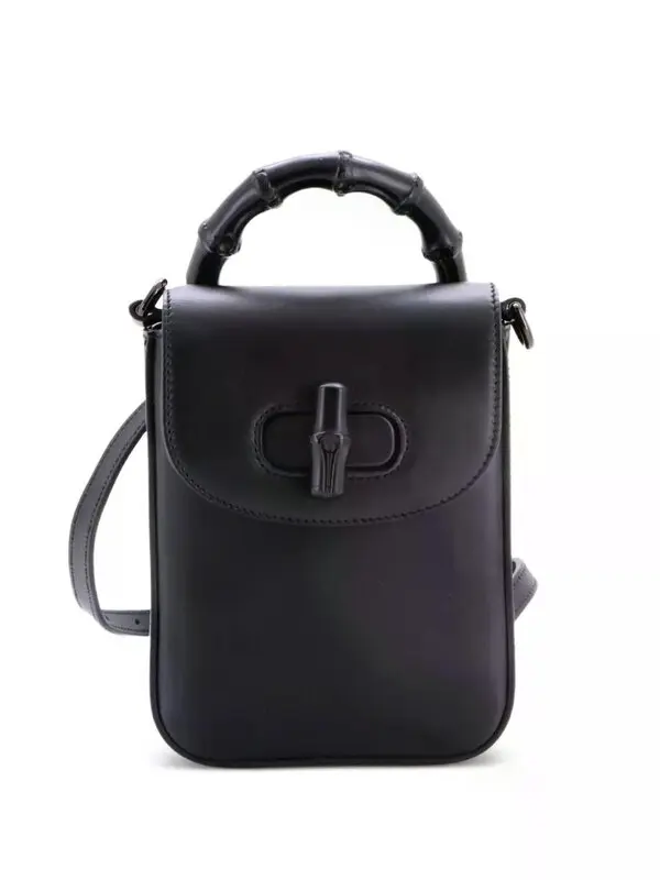 Gucci Bamboo Top Handle Backpack Mini Leather Shoulder Bag - Black