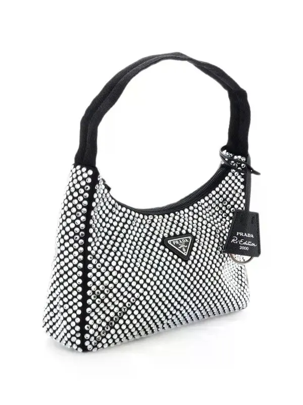Prada Re-edition 2000 Crystal Embellished Satin Mini Hobo Bag